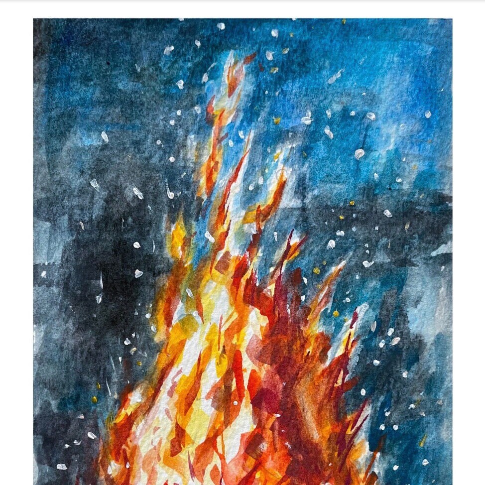 Fire Painting Forest Camping Bonfire Painting - Etsy