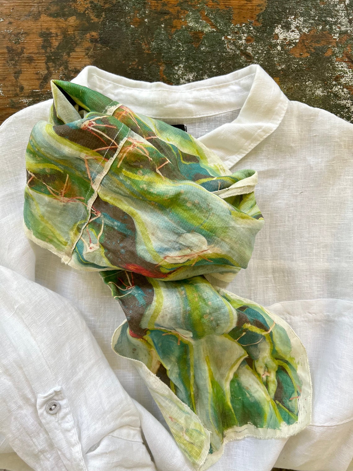 Linen Art Scarf Cactus Original Art Handmade Unique Design - Etsy
