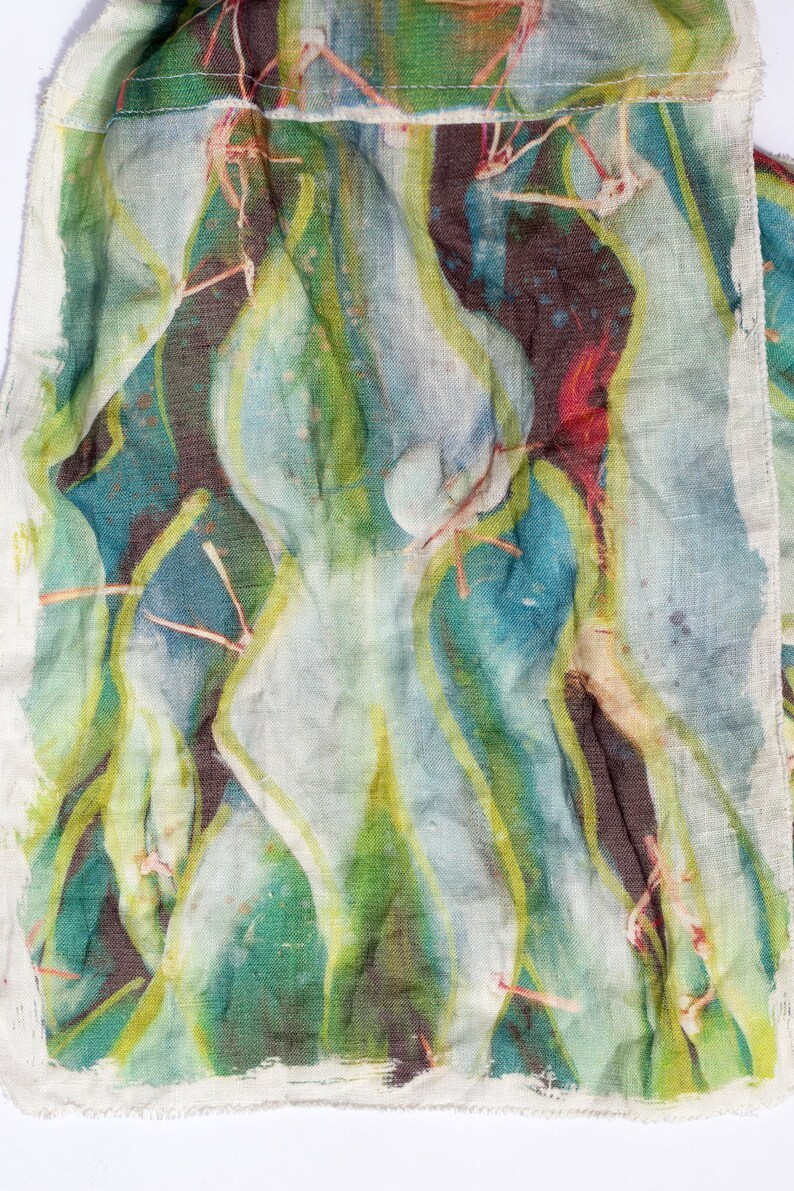 Linen Art Scarf Cactus Original Art Handmade Unique Design - Etsy