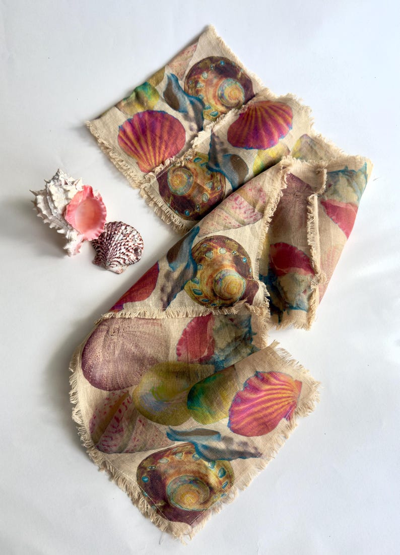 Beautiful Seashells Grouping Original Art Printed on Tea-dyed Linen ...