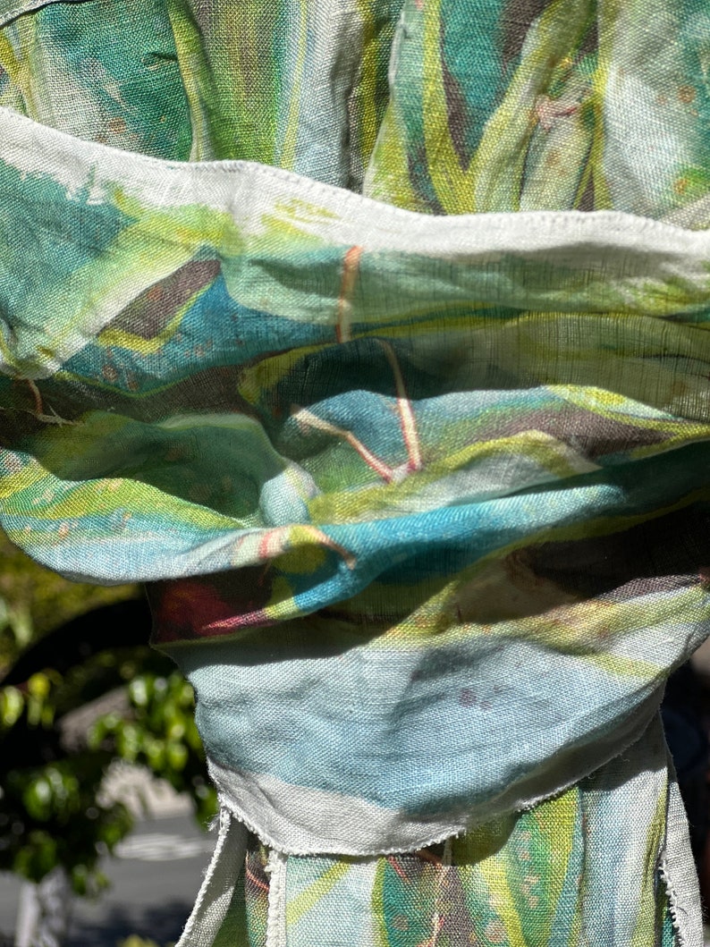 Linen Art Scarf Cactus Original Art Handmade Unique Design - Etsy