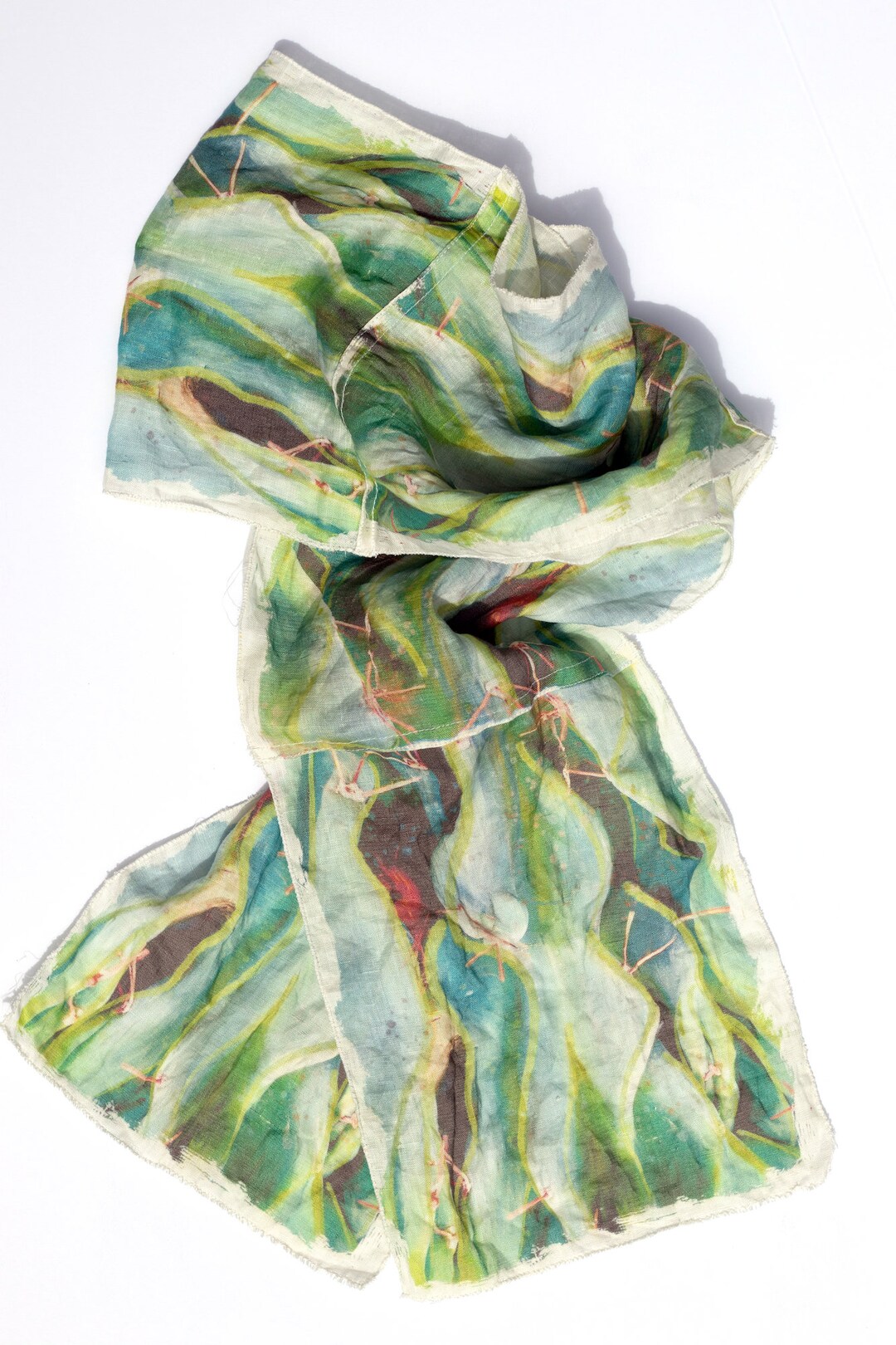 Linen Art Scarf Cactus Original Art Handmade Unique Design - Etsy