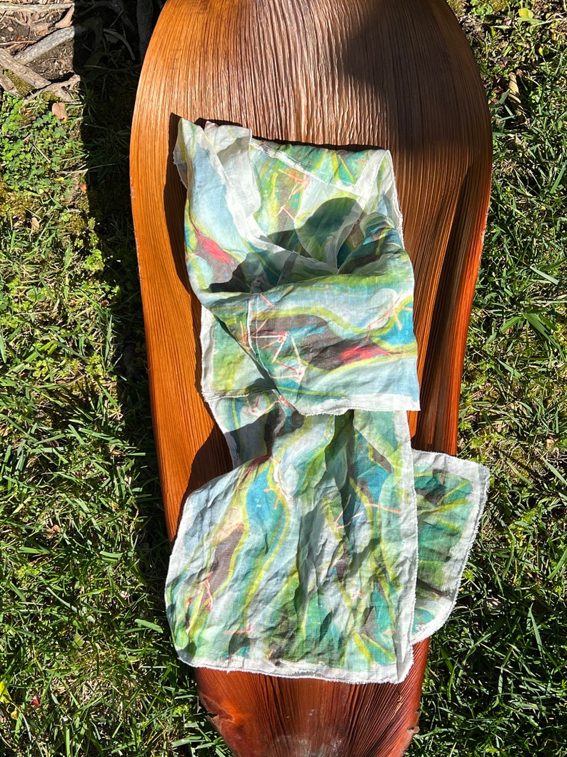 Linen Art Scarf Cactus Original Art Handmade Unique Design - Etsy