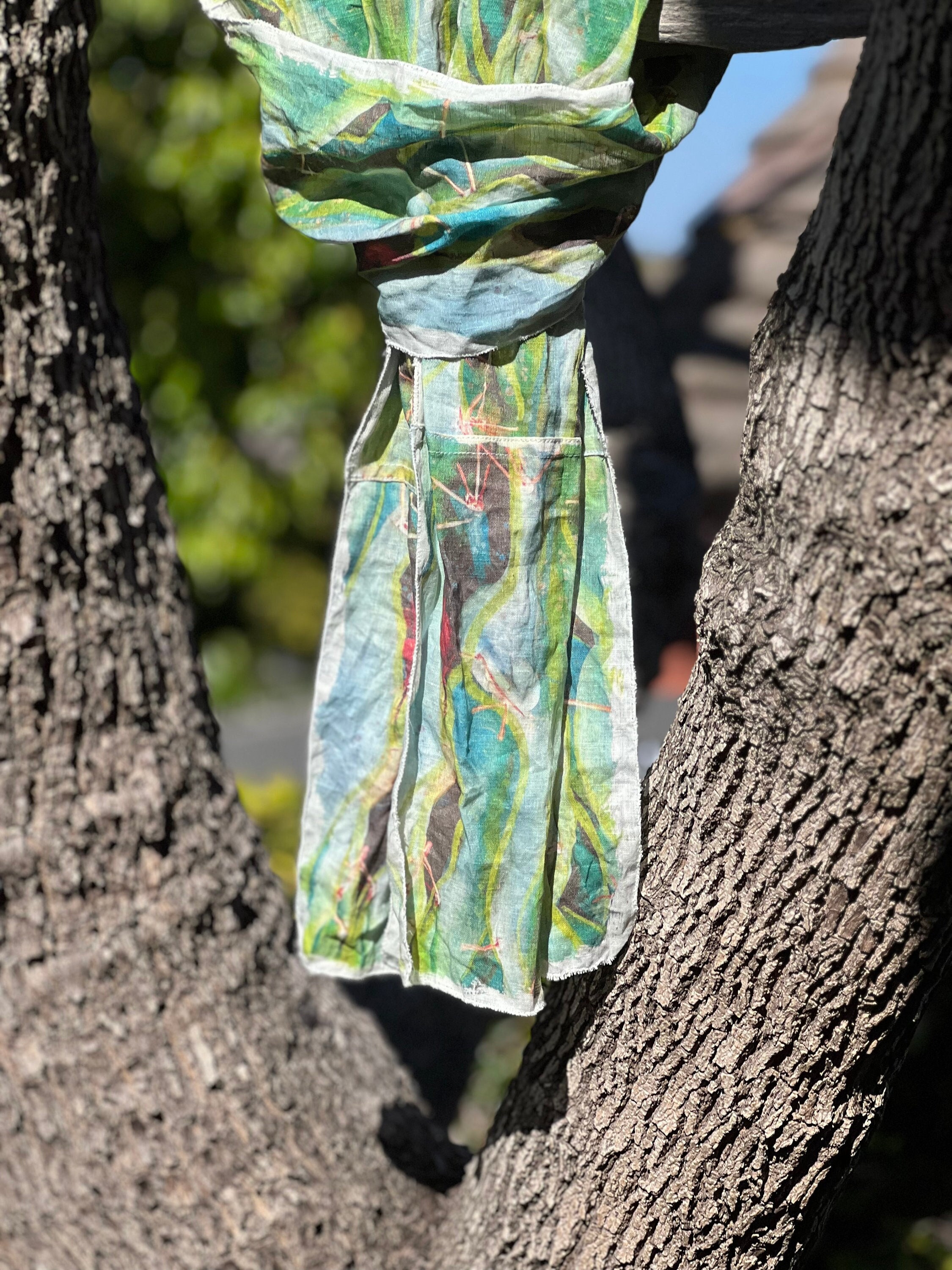 Linen Art Scarf Cactus Original Art Handmade Unique Design - Etsy