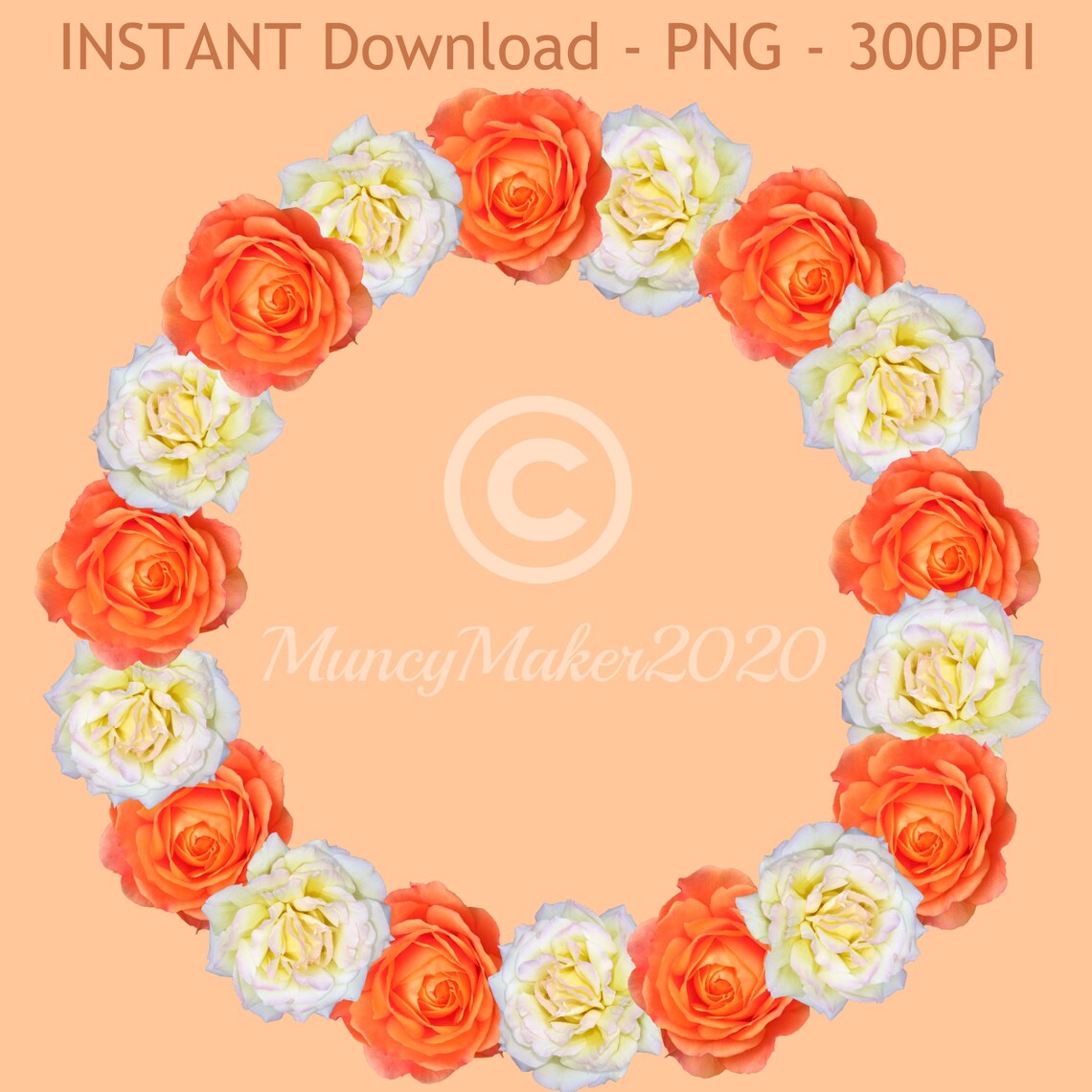 5 Wreath Bundlepnginstant Downloadorangewhiteroseshighresolution300 PPI ...