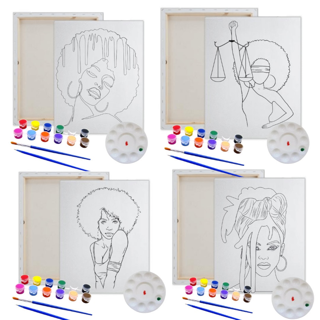 20 Pieces/ 4 Pack Pre Drawn Canvas Painting Kit Pre Drawn Stretched ...
