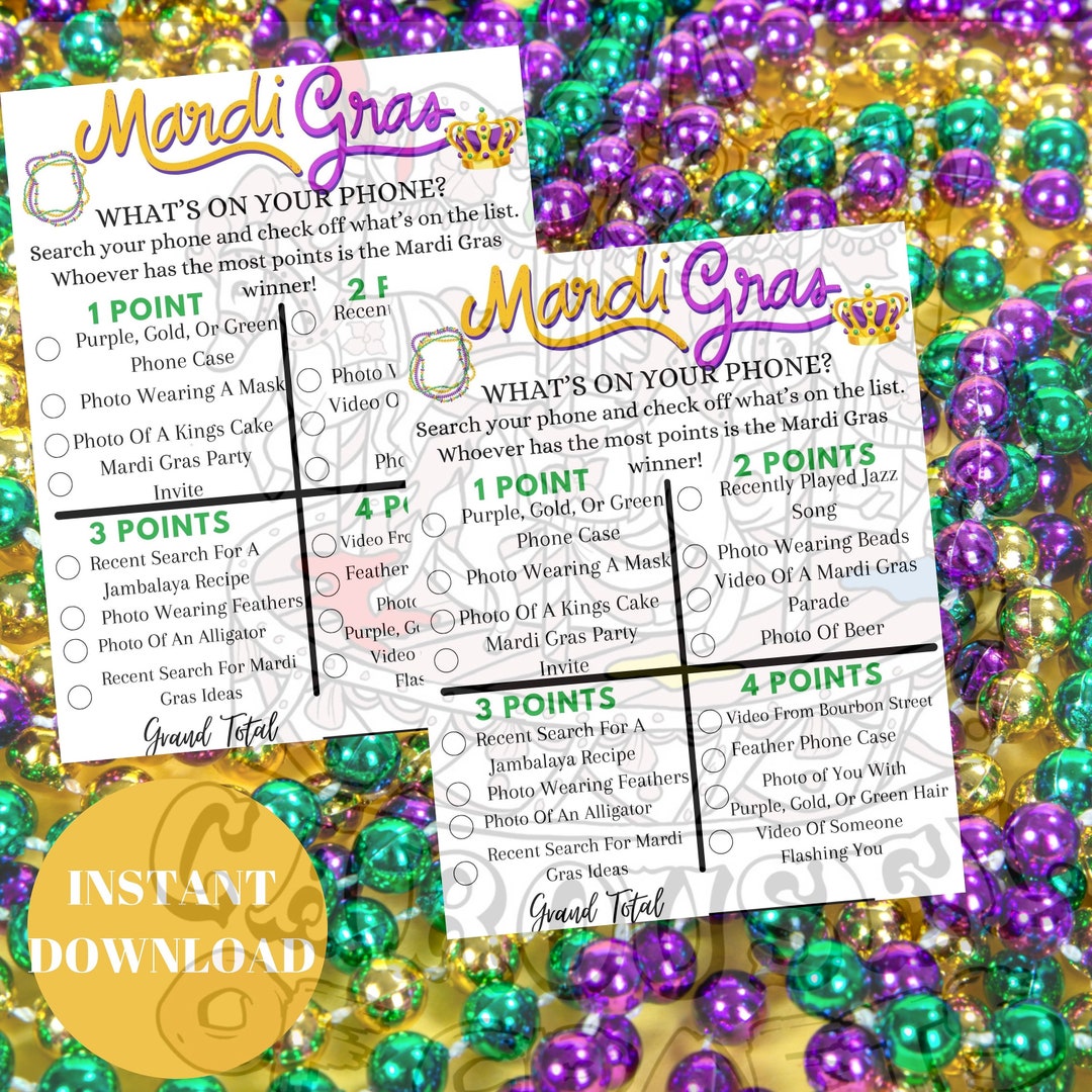 Mardi Gras What's in Your Phone Digital Download Printable Game ...