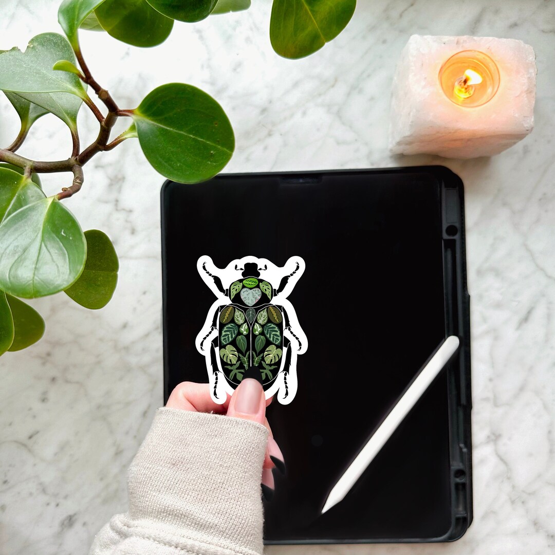 Plant Sticker, Beetle Sticker, Clear Insect Sticker, Botanical Sticker ...