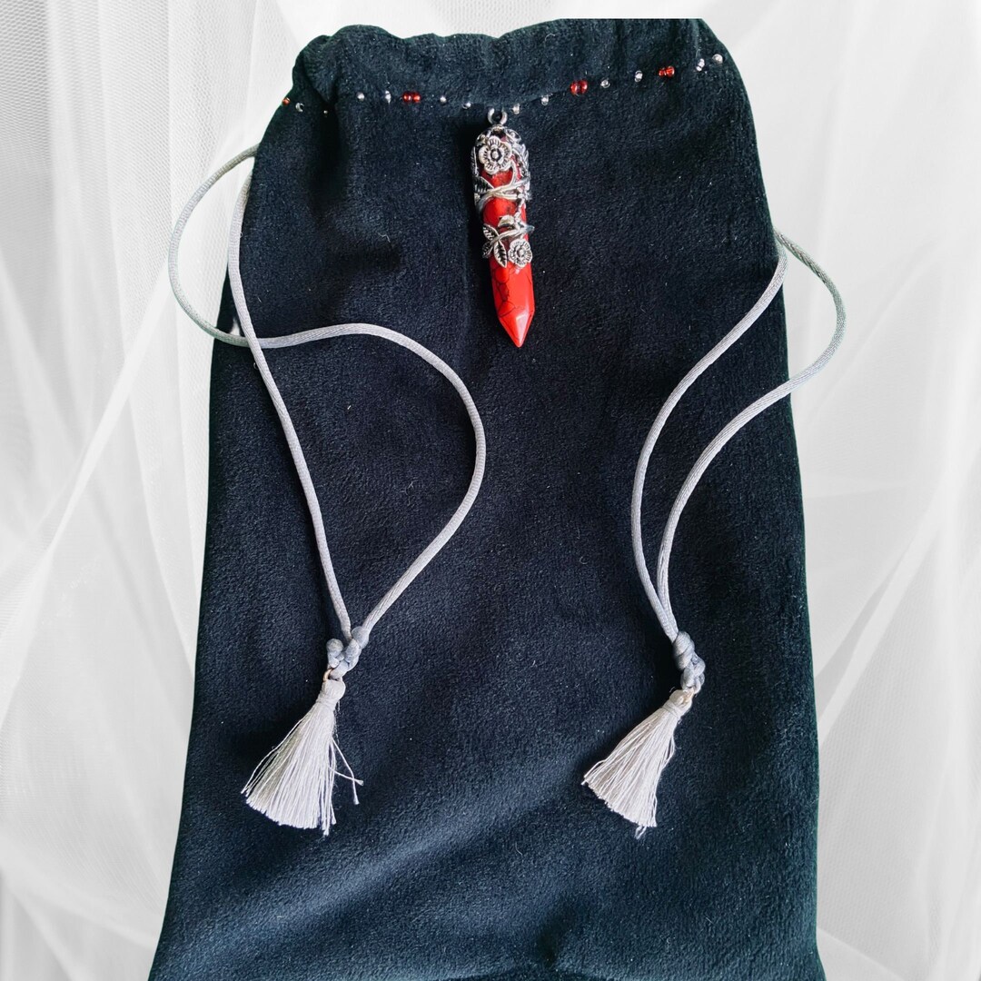Velvet Tarot Card Drawstring Bag With a Red Chakra Crystal Stone Charm ...
