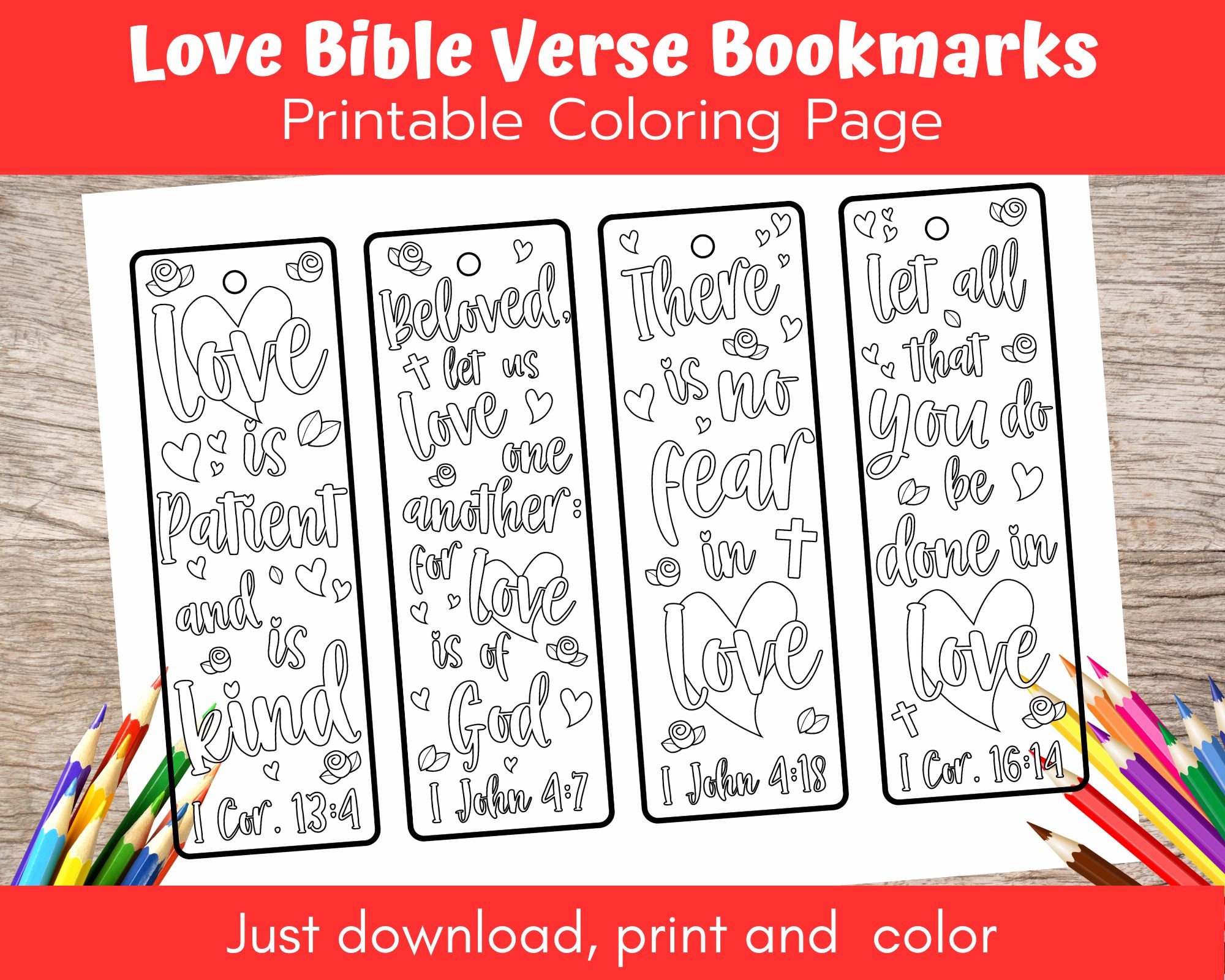 Love Bible Verse Coloring Bookmarks: Printable Scripture (PDF) - Etsy