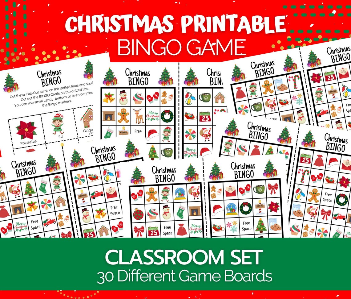 Printable Christmas Bingo, Printable Games for Kids, Classroom Games ...