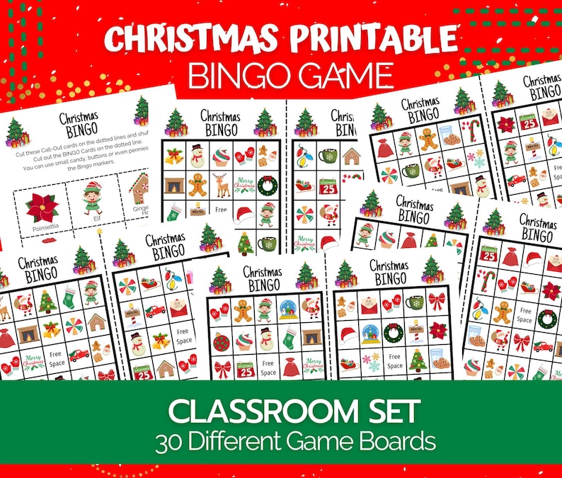 Printable Christmas Bingo, Printable Games for Kids, Classroom Games ...