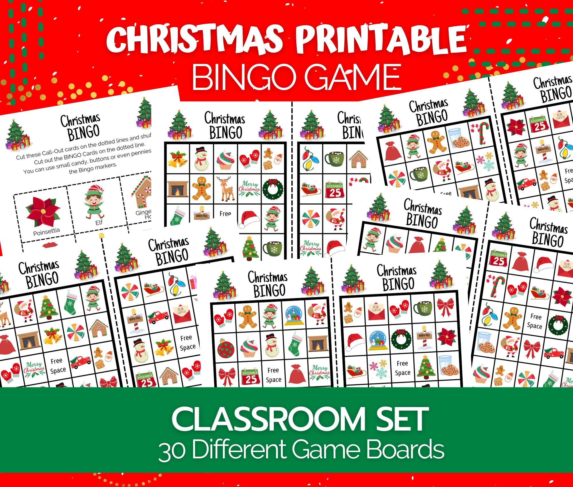 Printable Christmas Bingo, Printable Games for Kids, Classroom Games ...