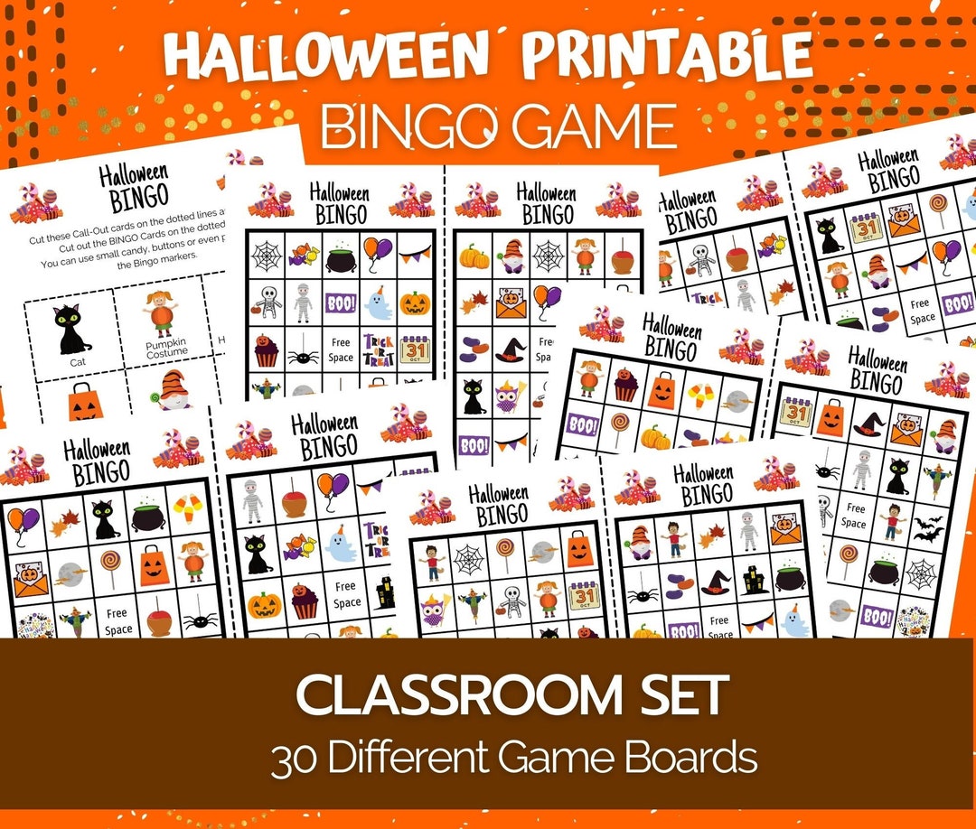 Printable Halloween Bingo, Printable Games for Kids, Classroom Games ...