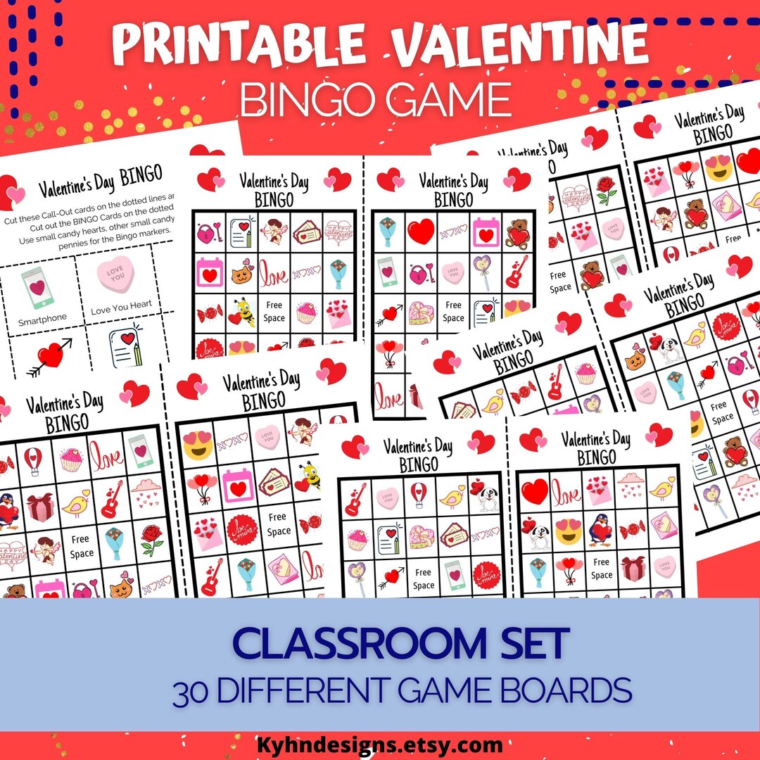 Printable Valentine Bingo, Printable Games for Kids, Classroom Games ...