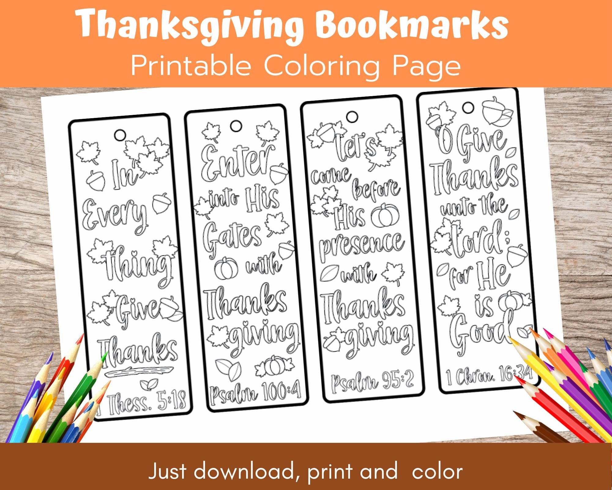 Thanksgiving Coloring Bookmarks: Bible Verse Printables (PDF) - Etsy