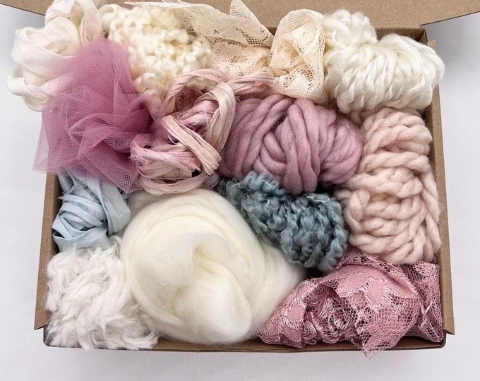 Fiber for Weaving, Yarn Destash Box, Macrame, Pinks, Mauve, Blush ...