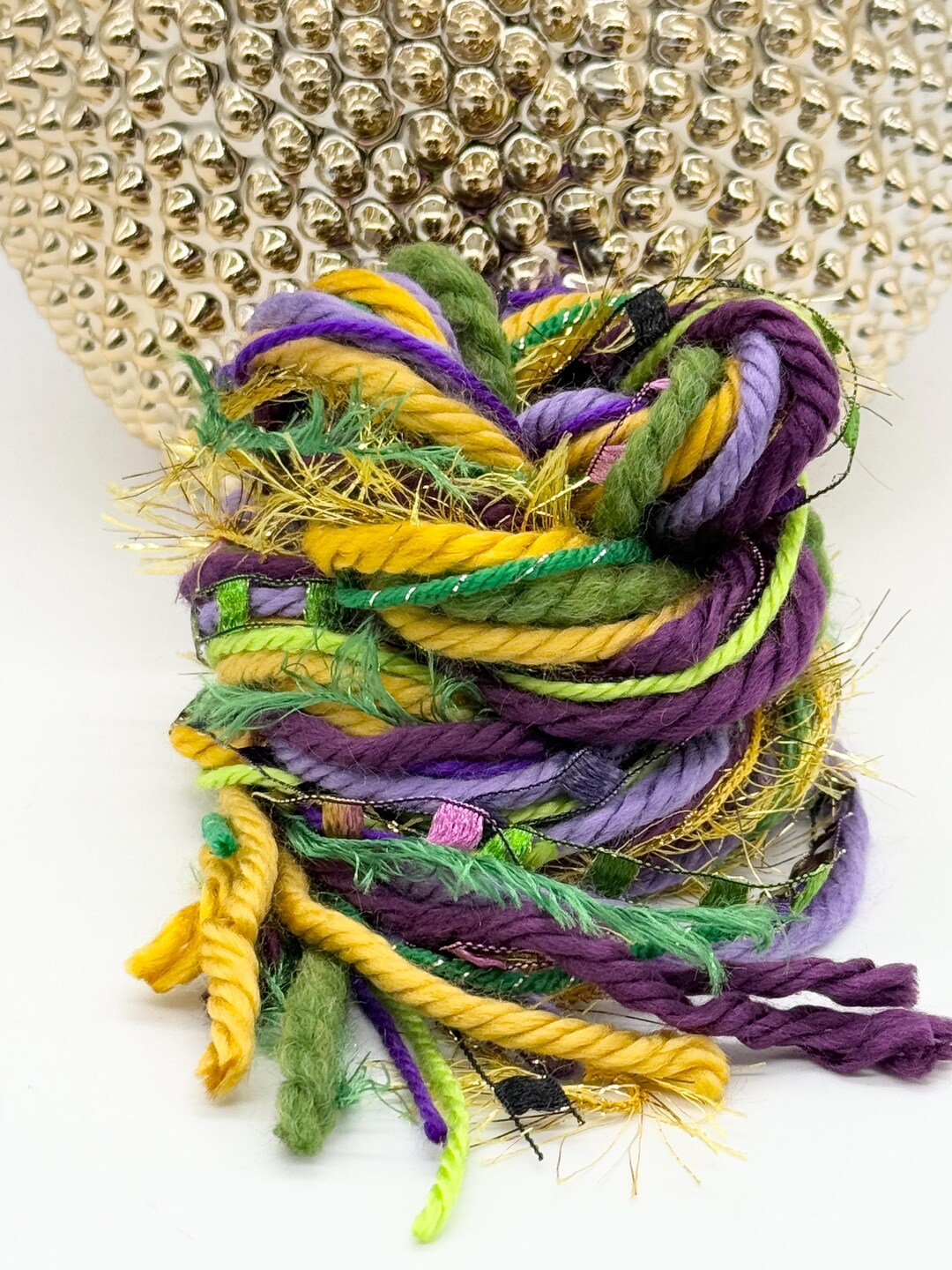 MARI GRAS Float Fiber Yarn Bundle 12 Yards Total (1 Yards of Each) Junk ...