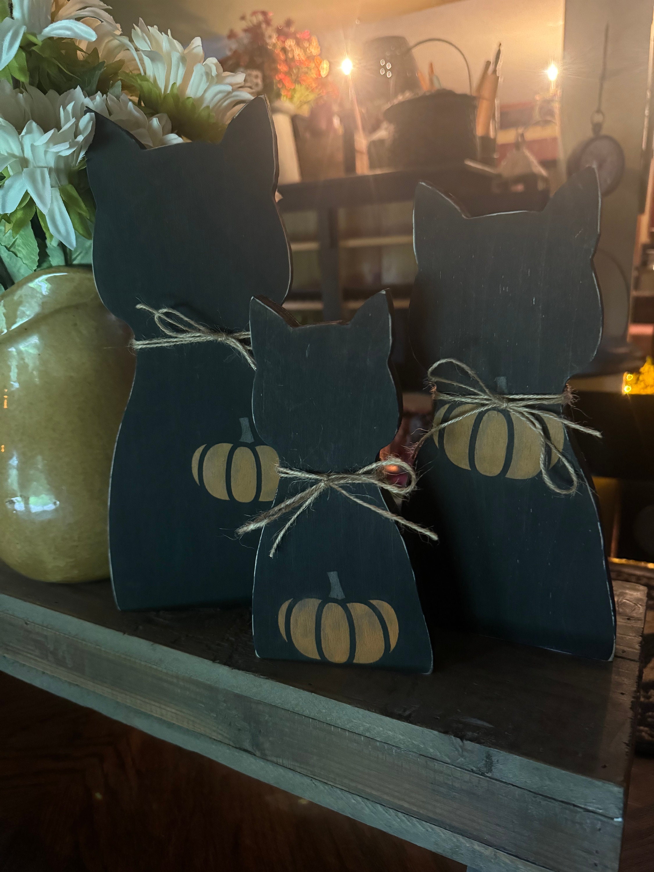 Primitive Wood Cats, Seasonal Decor, Halloween Decor, Stand up Cats - Etsy