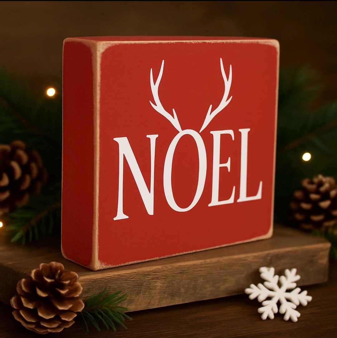 Noel Sign With Antlers, Rustic Farmhouse Christmas Shelf Sitter ...