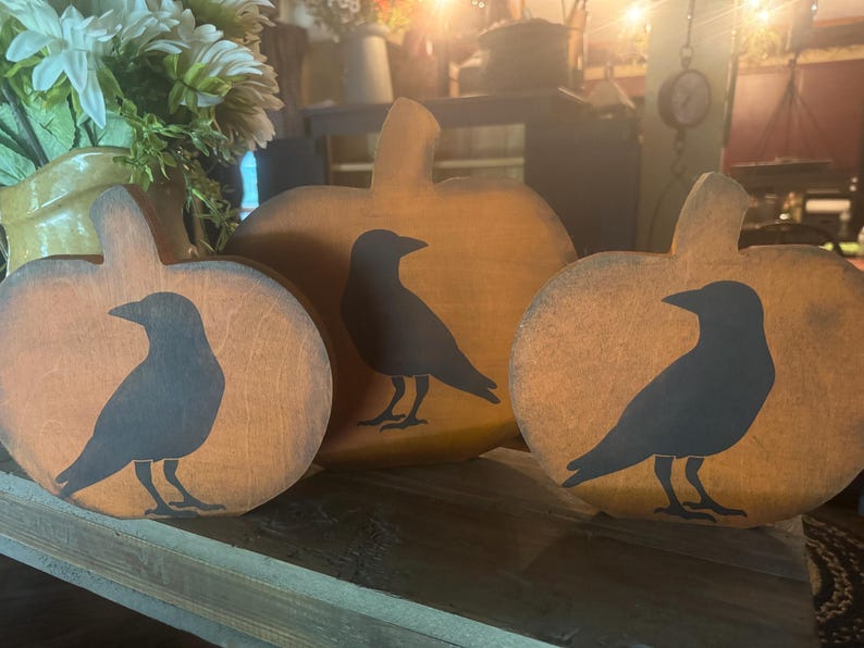 Chunky Wood Primitive Crow Pumpkins, Primitive Decor, Seasonal Decor ...