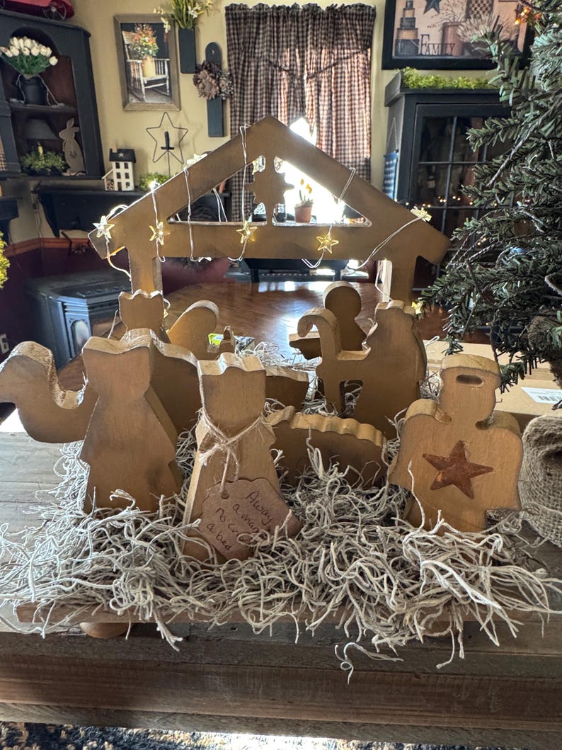 Primitive Wooden Nativity Scene, Christmas Story, Birth of Jesus ...