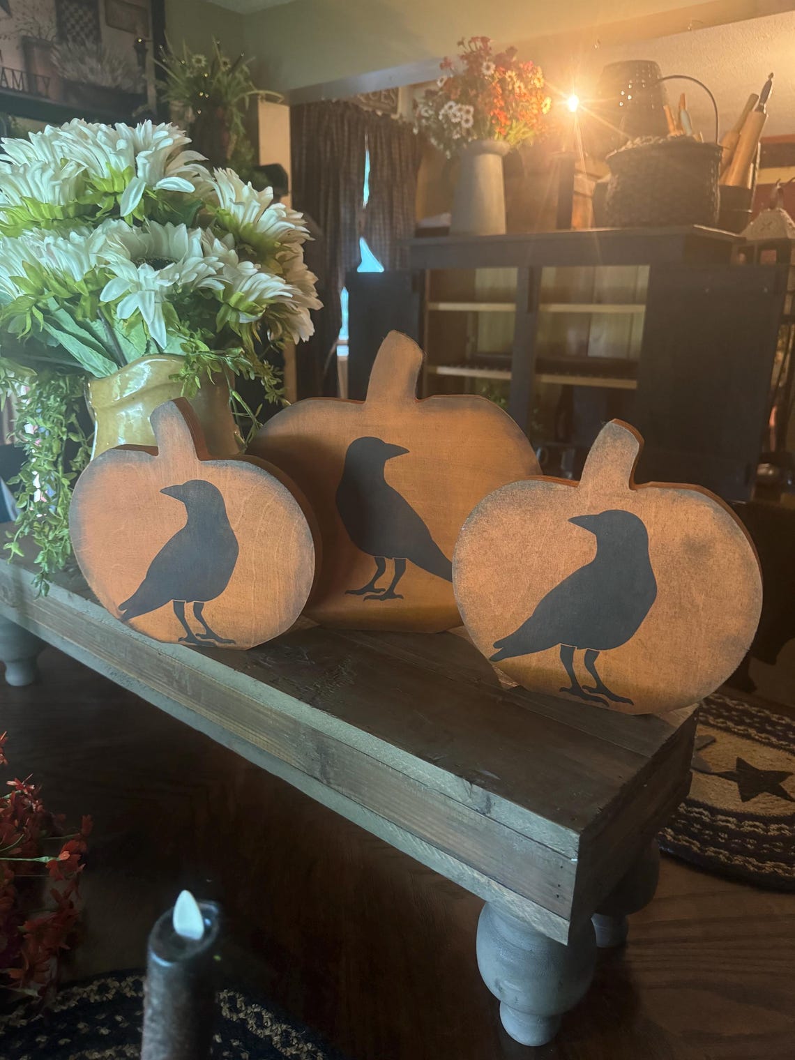 Chunky Wood Primitive Crow Pumpkins, Primitive Decor, Seasonal Decor ...