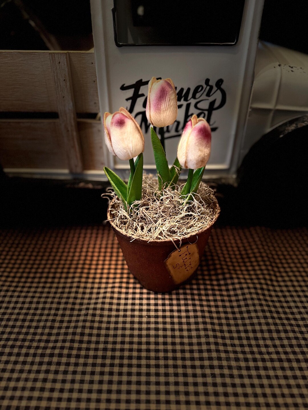 Primitive Faux Tulips in Pot, Primitive Faux Flowers, Seasonal Decor ...