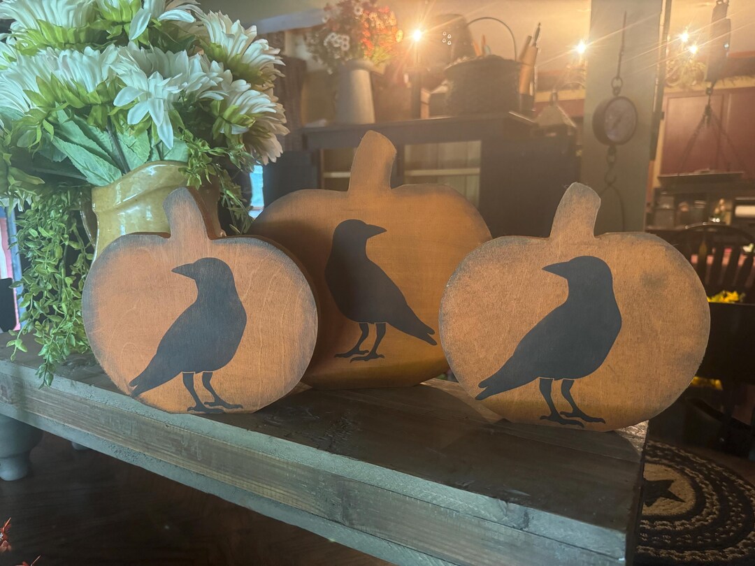 Chunky Wood Primitive Crow Pumpkins, Primitive Decor, Seasonal Decor ...