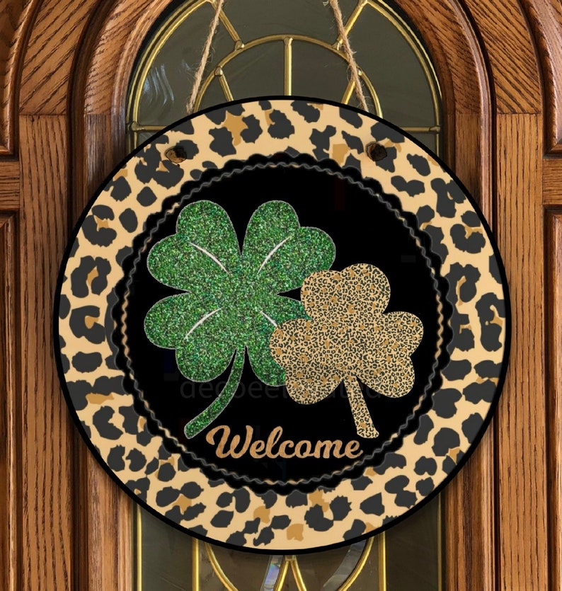 St. Patricks Wreath Center Leopard Print Shamrock Door - Etsy