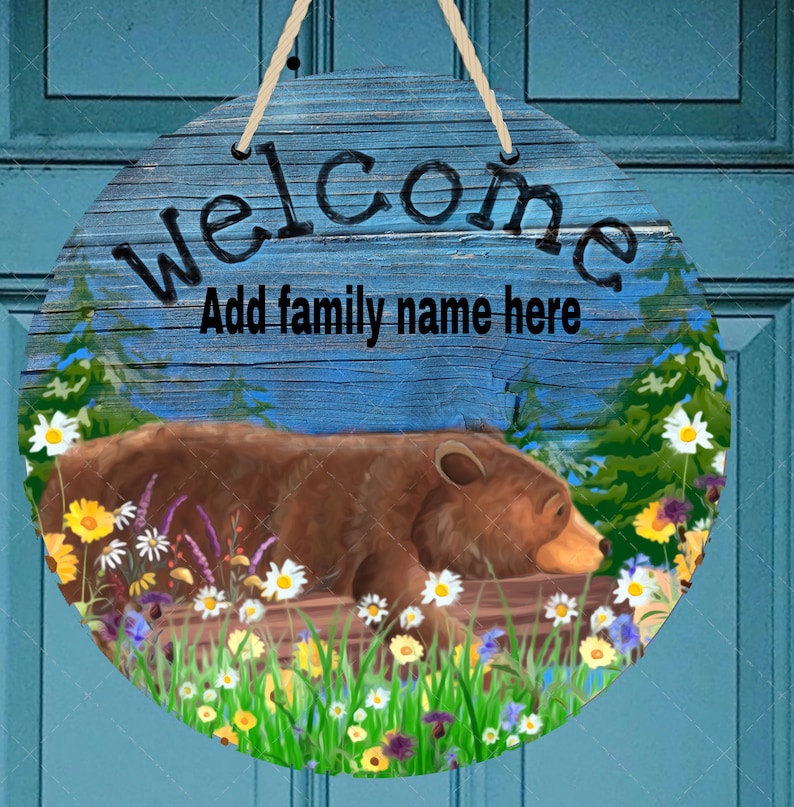 Bear Welcome Sign Door Hanger Png File Customizable | Etsy