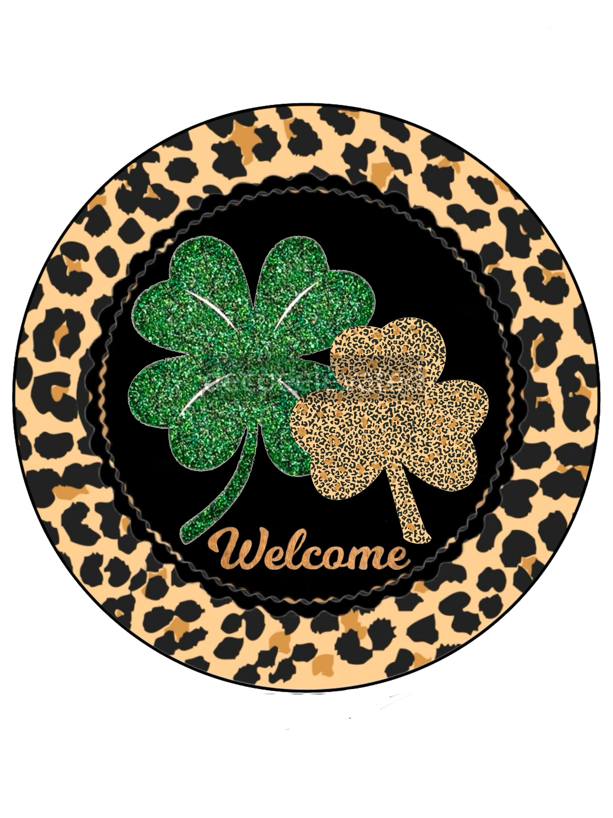 St. Patricks wreath center leopard print shamrock door | Etsy