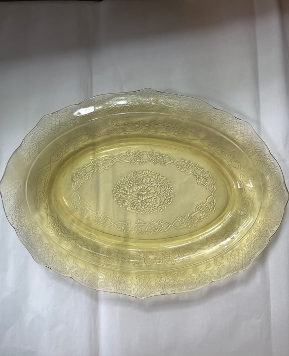 Vintage Yellow Glass Floral Plate Depression Era Yellow Glass - Etsy