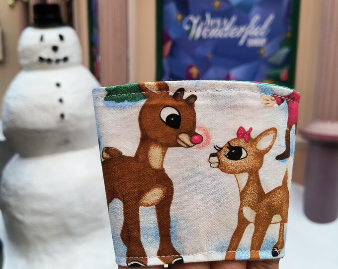 Rudolph the Red Nosed Reindeer Reversible Coffee Cozy, Christmas Drink ...