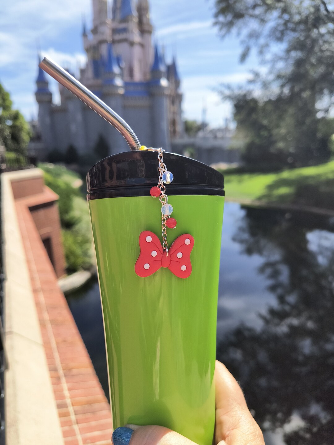 Red and White Bow Straw Dangle, Minnie Mouse Dangle, Magic Kingdom ...