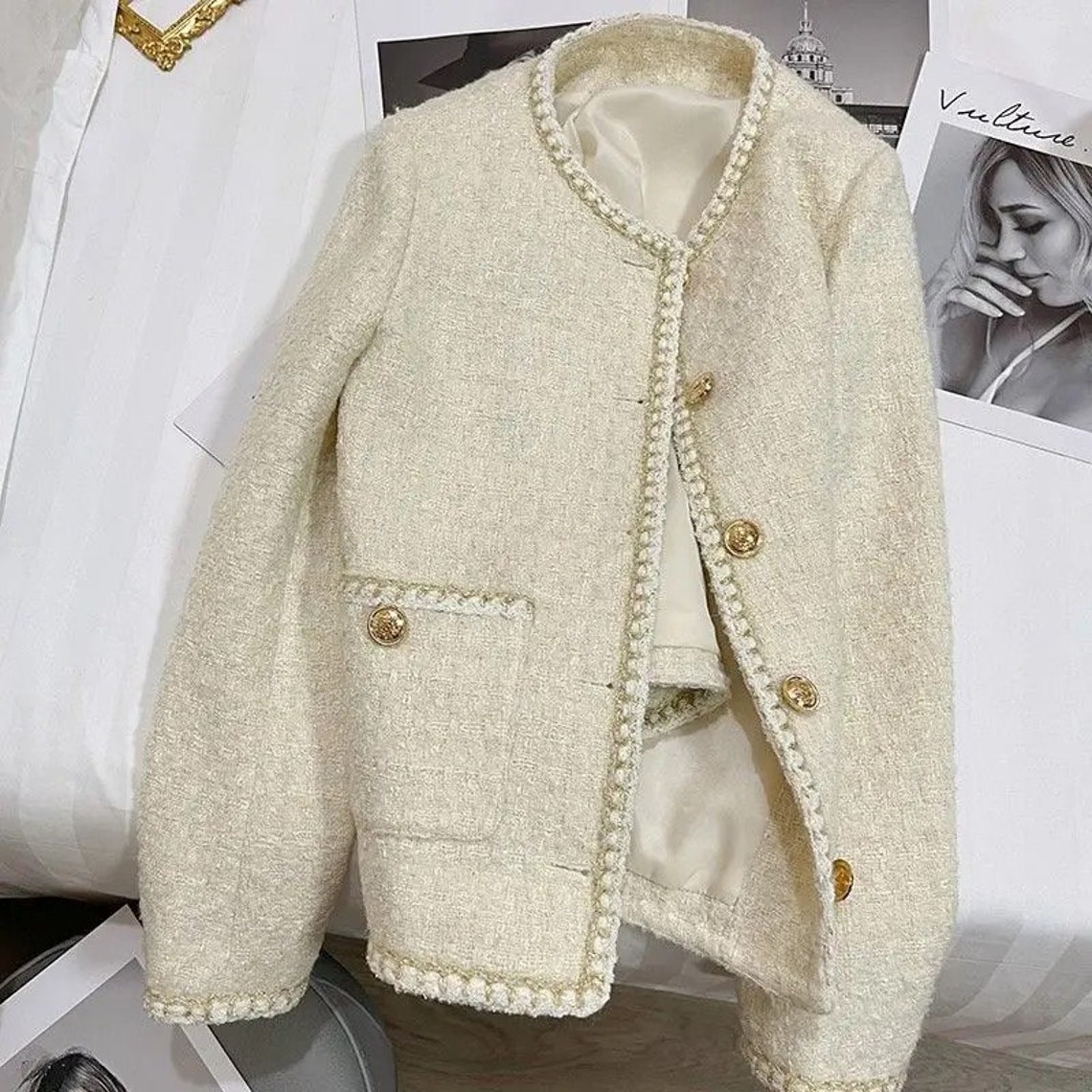 Elegant White Tweed Jacket Blazer Short Coat White - Etsy