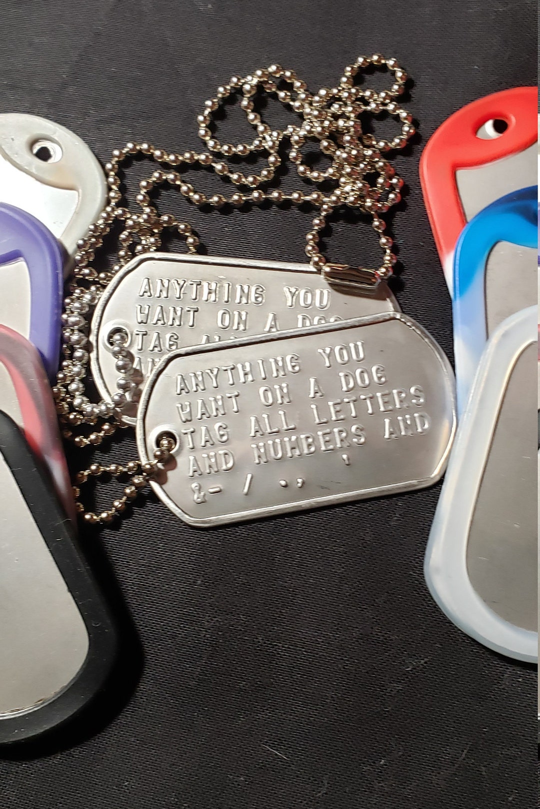 Two Military Dog Tags With Chain With Optional Silencer, Many Options ...