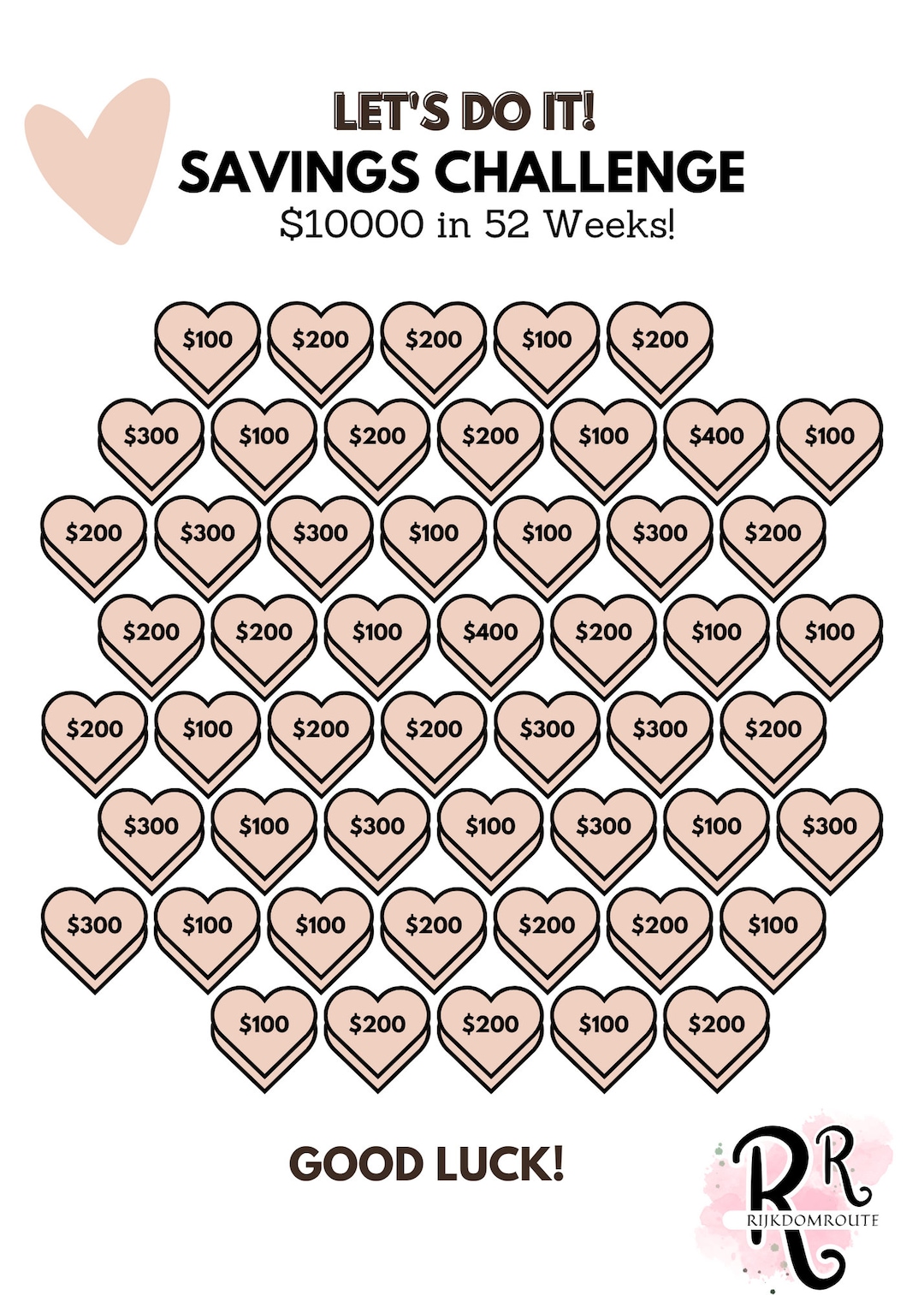Fun Printable Savings Challenge 10,000 Hearts Super Simple Savings ...