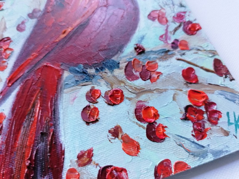 Red Cardinal Painting Bird Original Art 6 X 8 Oil Painting Winter Home ...