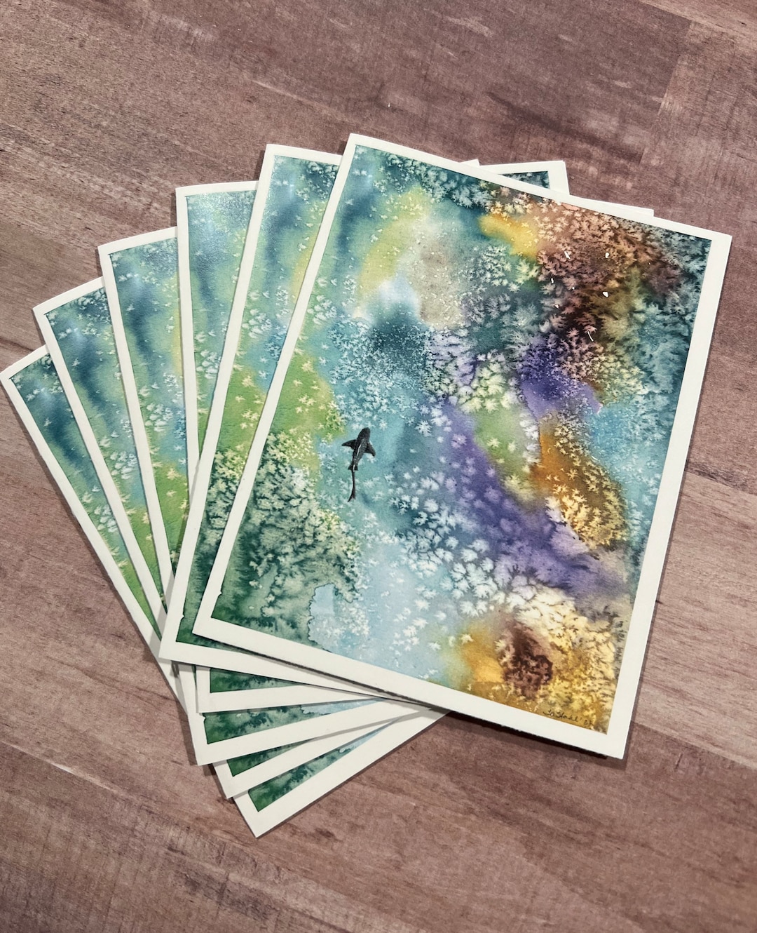 Lone Shark Watercolor Cards - Etsy