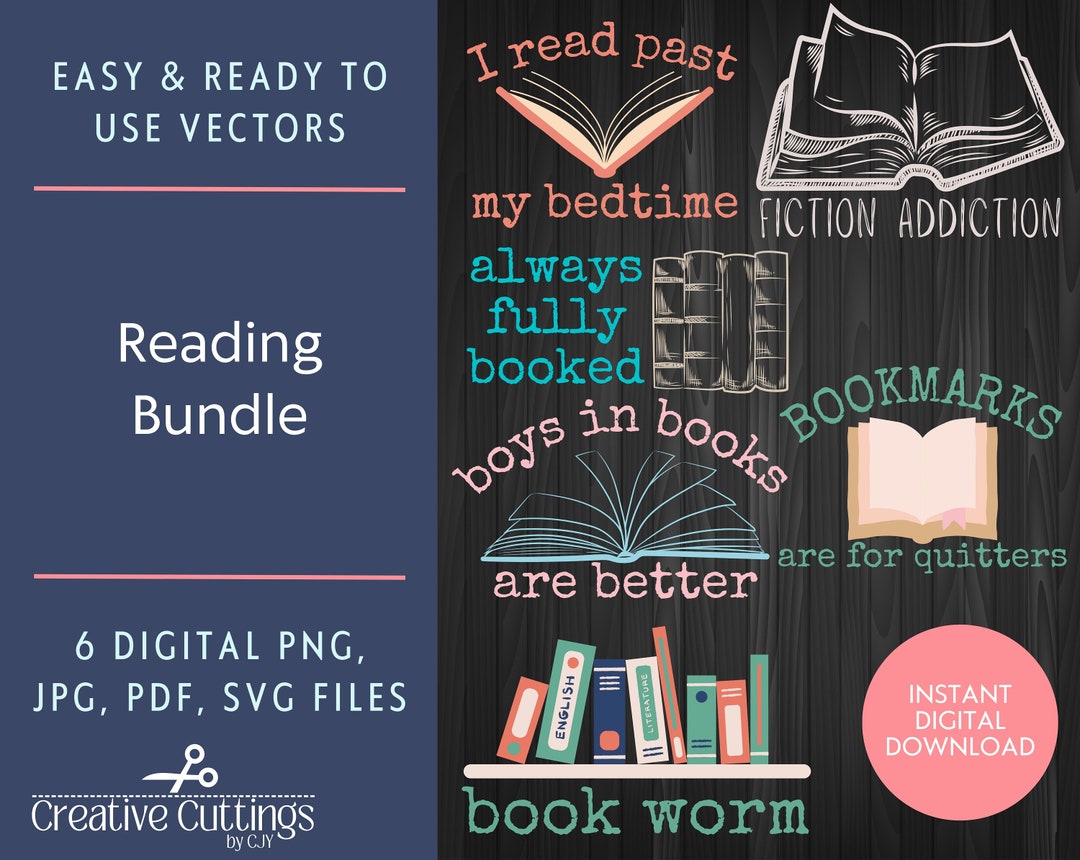 Reading SVG Bundle Book Lover Cut File Library Book SVG Librarian ...