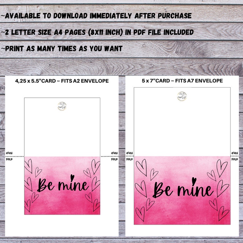 Happy Valentine's Day Printable Card, Instant Download PDF, Be Mine ...