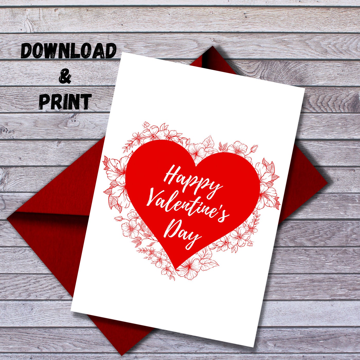Happy Valentine's Day Printable Card, Instant Download PDF, Digital ...