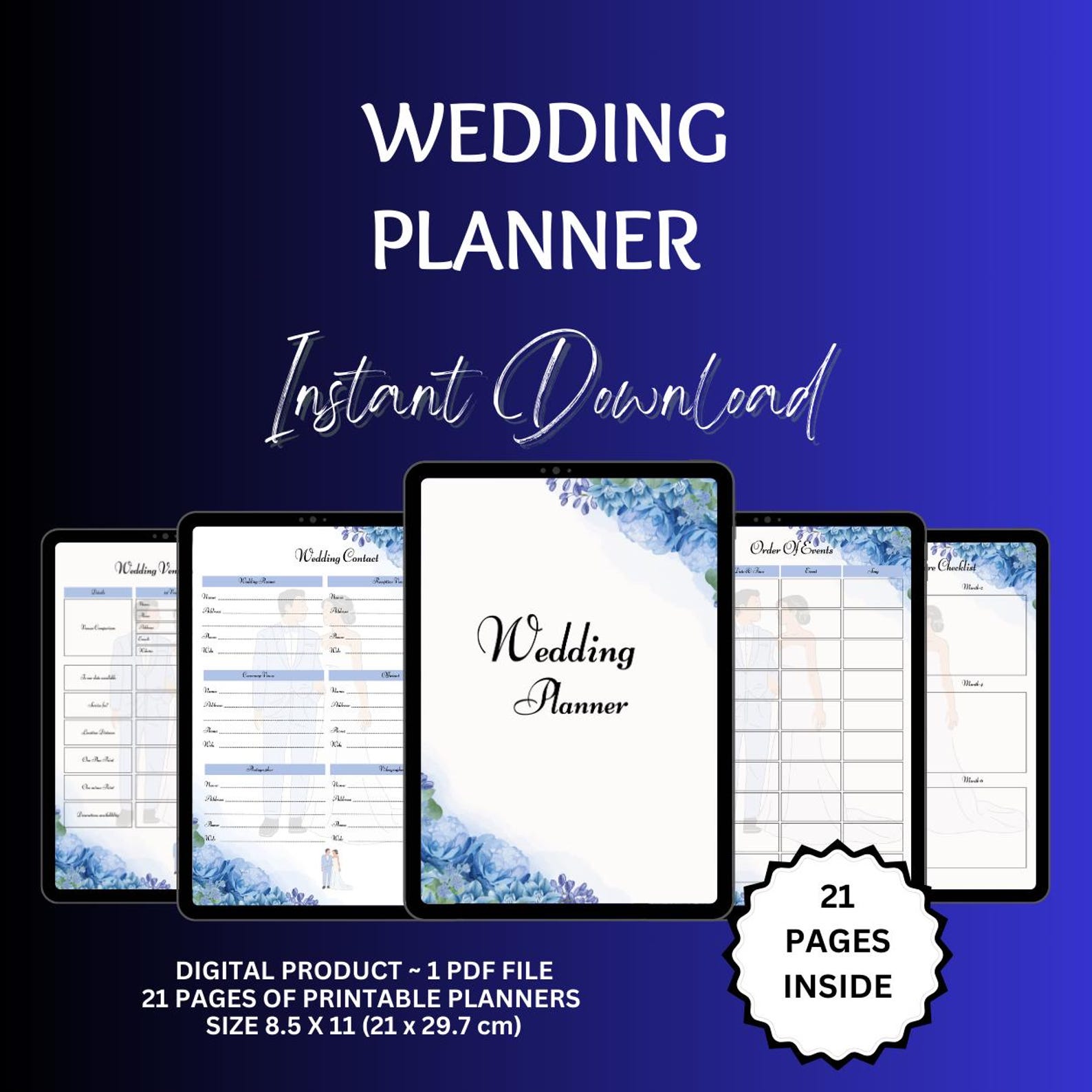 WEDDING PLANNER Pack, Digital Printable Wedding Planners and Trackers ...