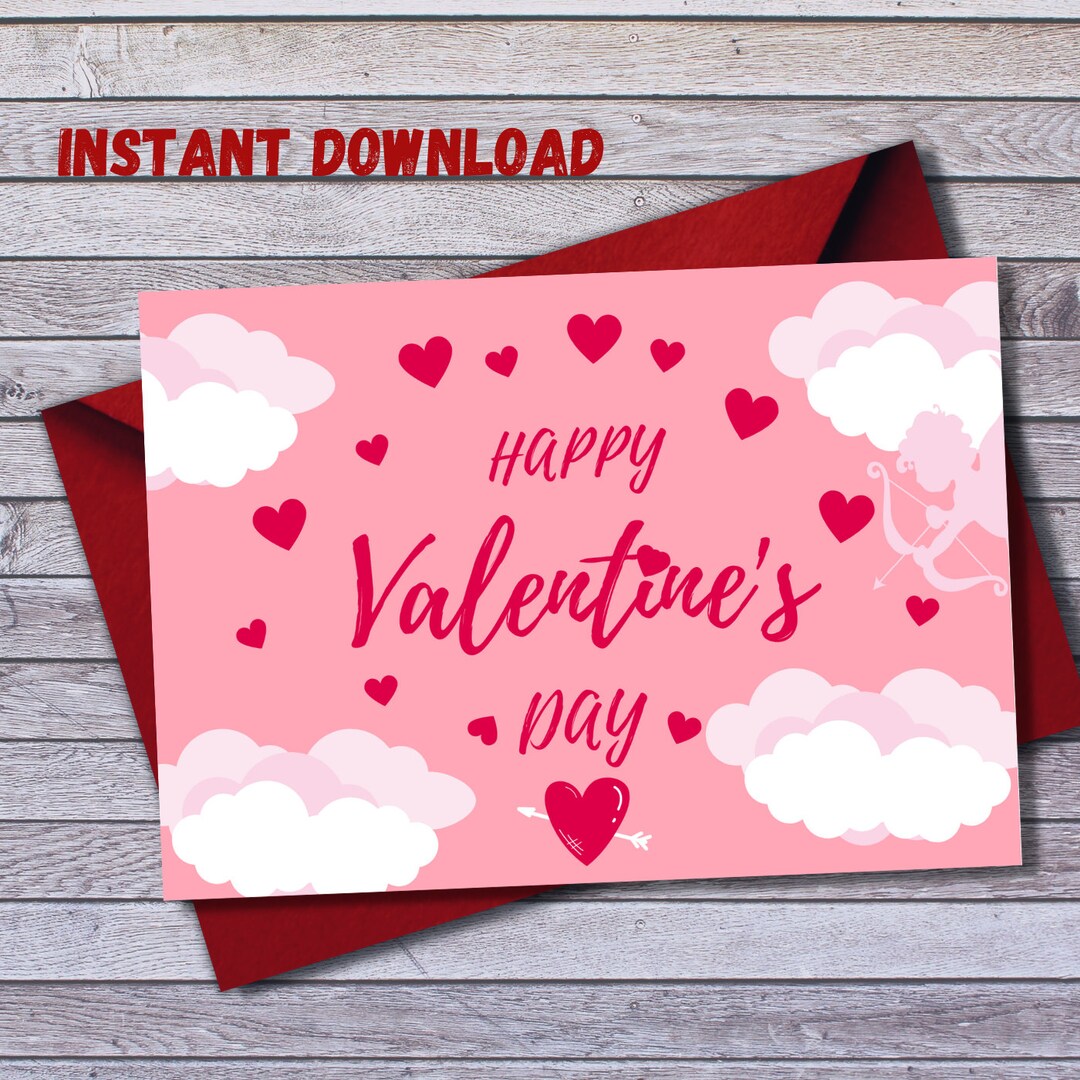 Happy Valentine's Day Printable Card, Instant Download Happy Valentine ...