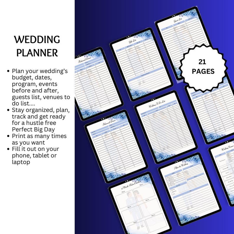 WEDDING PLANNER Pack, Digital Printable Wedding Planners and Trackers ...