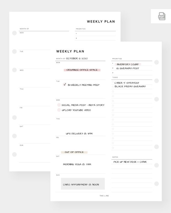 A5 Printable Weekly Planner Digital Download Planner Inserts | Etsy