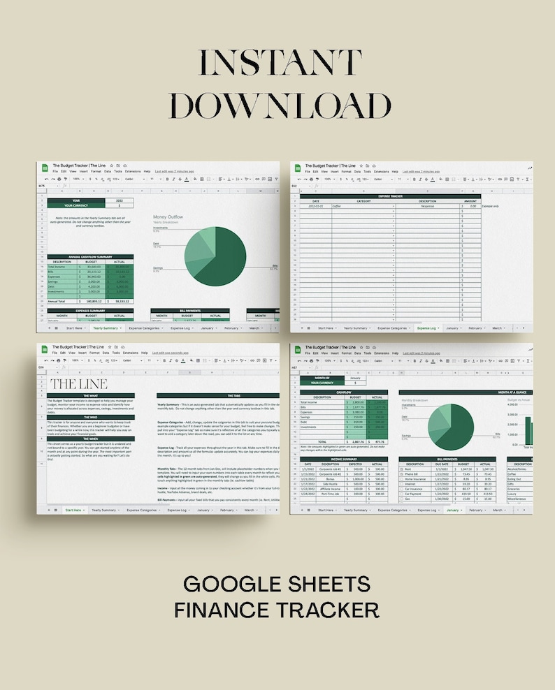 Minimalist Monthly Budget Finance Tracker Planner for Google Sheets ...
