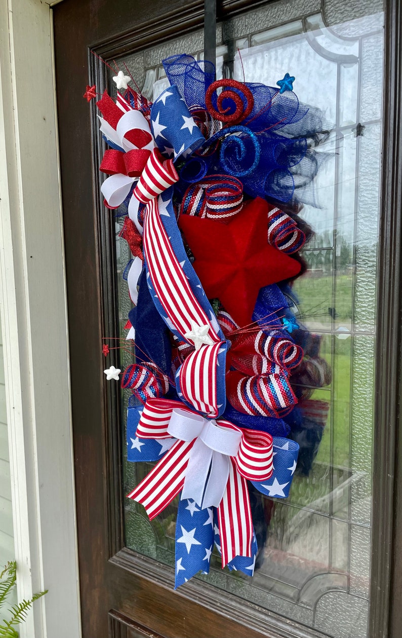 Patriotic Swag, Fourth of July Swag, Red White and Blue Wreath ...