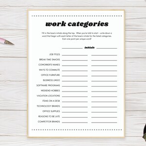 Work Word Categories Game, Work Happy Hour Activity, Fun Printable ...